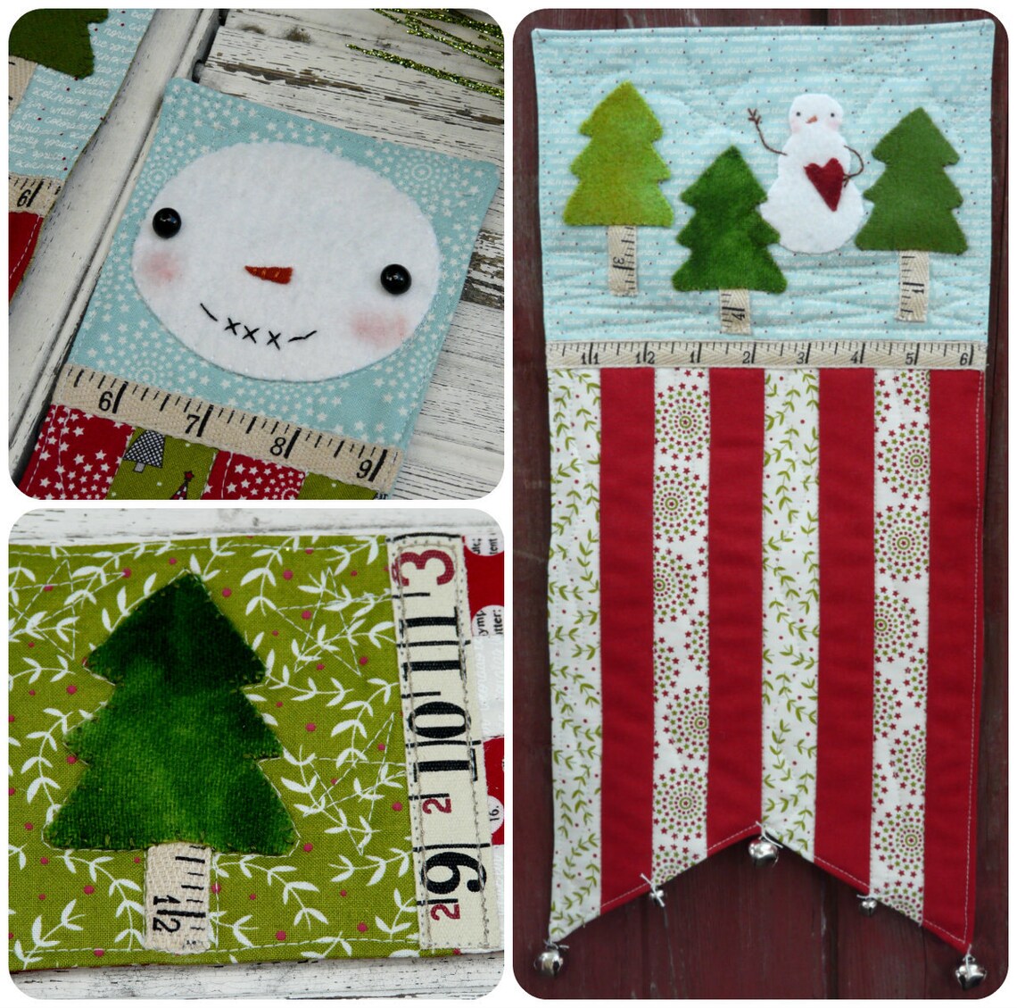 Prim Christmas Mini Quilt Pattern PDF 3 Designs Snowman Tree - Etsy