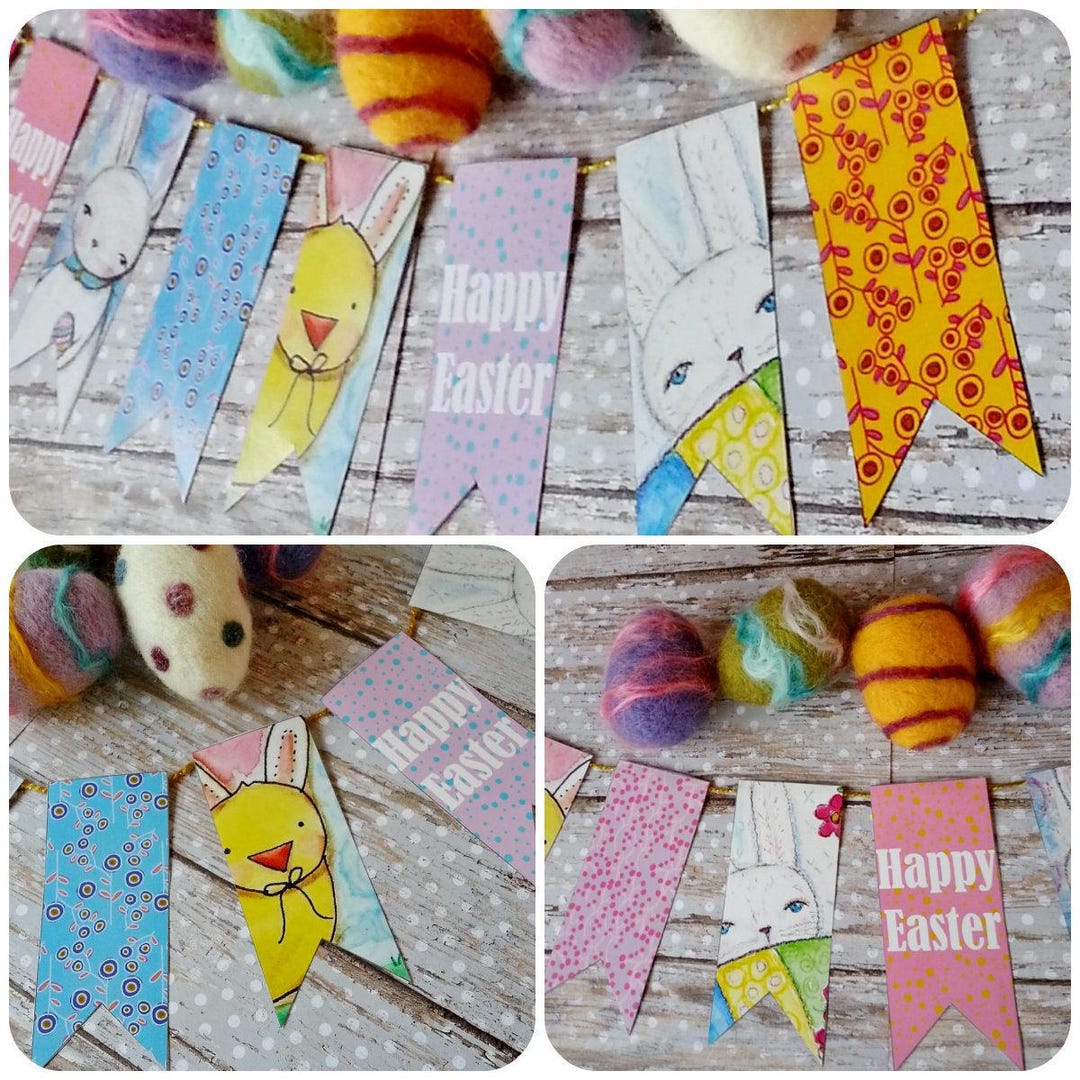 Happy Easter Banner PDF Printable - Digital College Sheet Bunny Chick ...