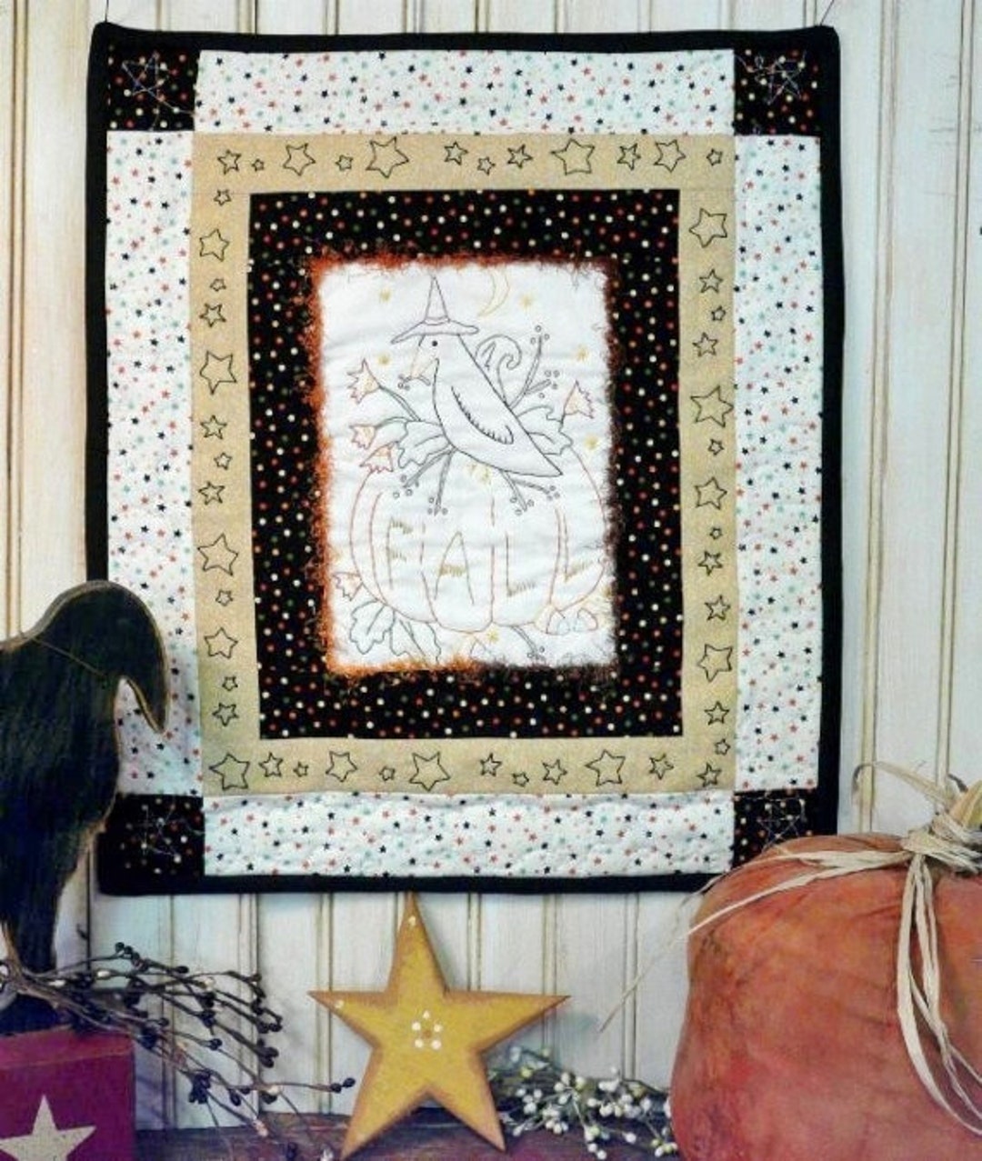 Halloween Fall Crow PDF PATTERN Quilt Wallhanging - Stitchery Pumpkin ...