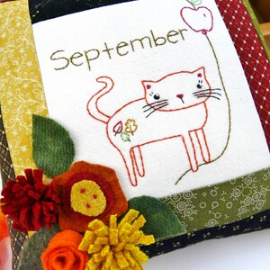 September Kitty Cat Embroidery Pillow Pattern PDF - Stitchery Wool Felt ...