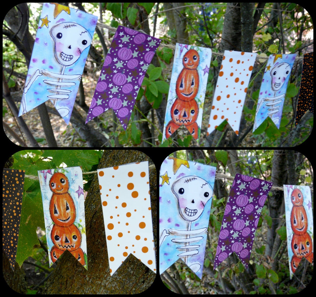 Halloween Pumpkins Skeleton Banner PDF Printable- Digital College Sheet ...