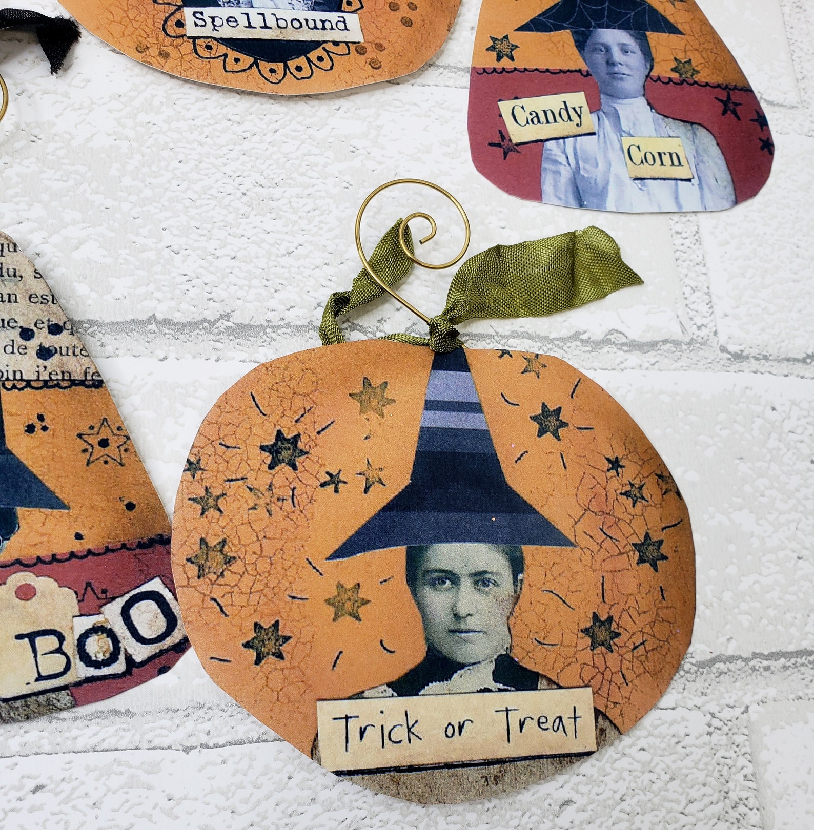 Halloween Witch Ornaments PDF 2 Collage Sheets Ornies Tags - Etsy