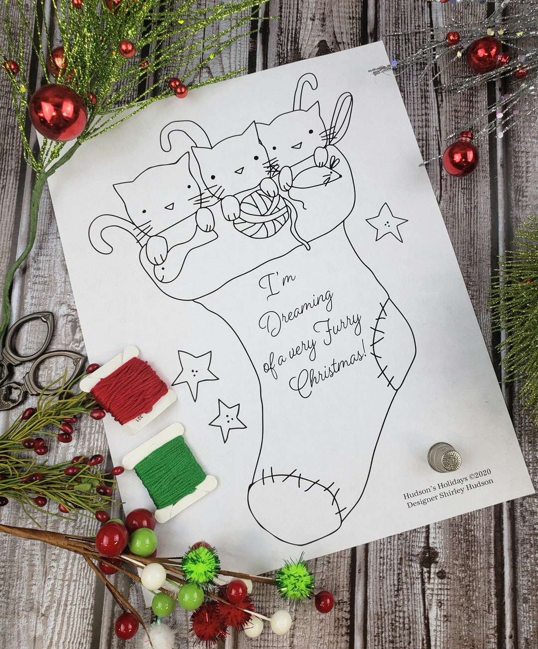 3 Cats Christmas Stocking Embroidery Pattern PDF - Sheet Primitive ...