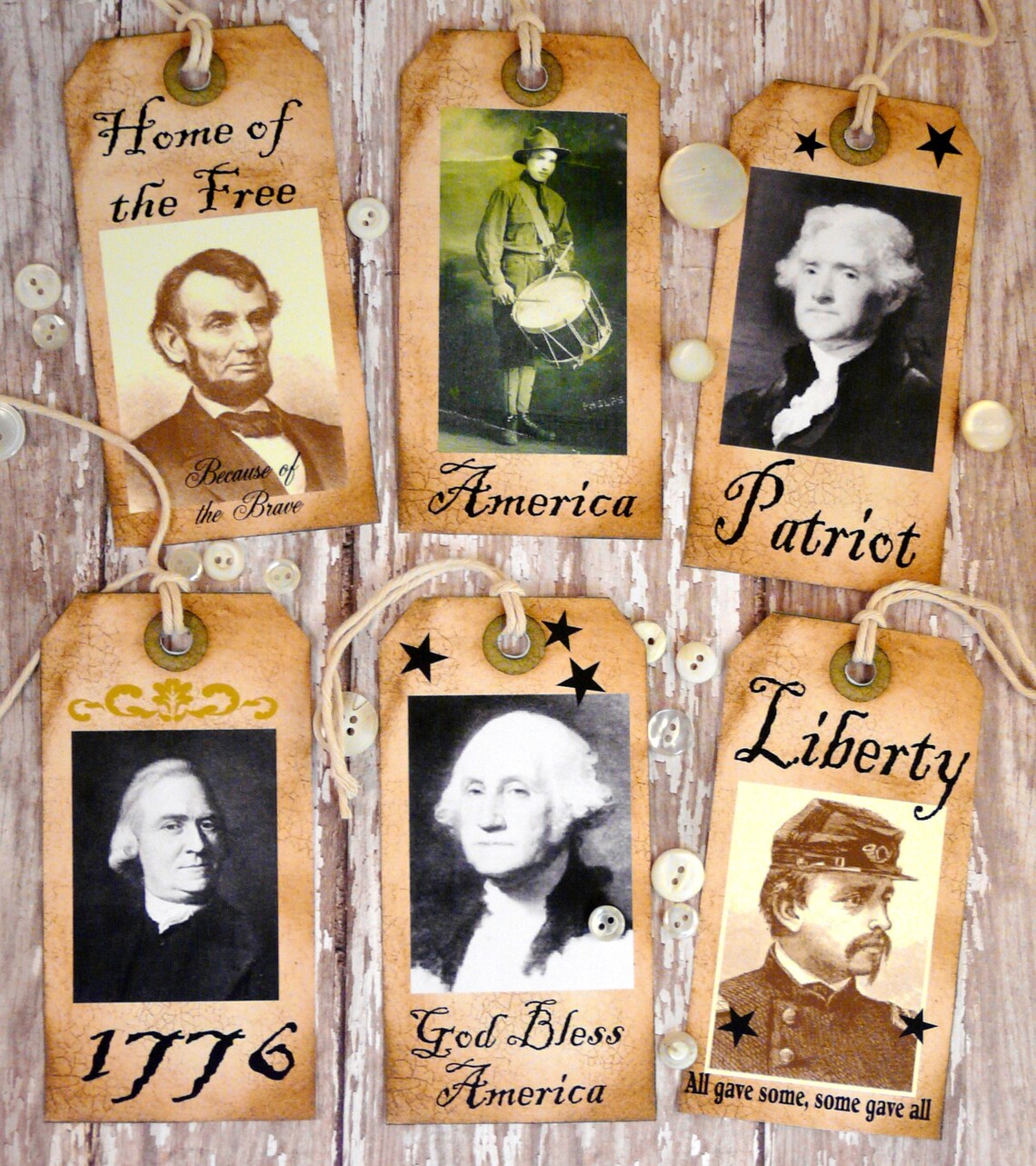 2 Patriotic Collage Tags digital Sheets PDF images collage | Etsy