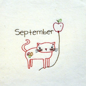 September Kitty Cat Embroidery Pillow Pattern PDF - Stitchery Wool Felt ...