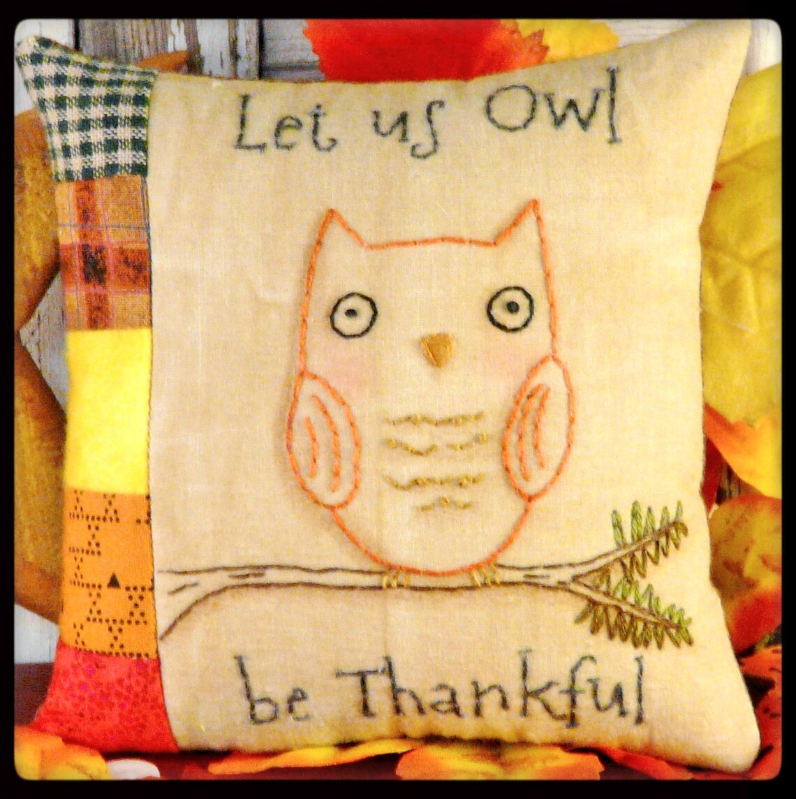 OWL Be Thankful Embroidery Pillow Pattern PDF Stitchery - Etsy