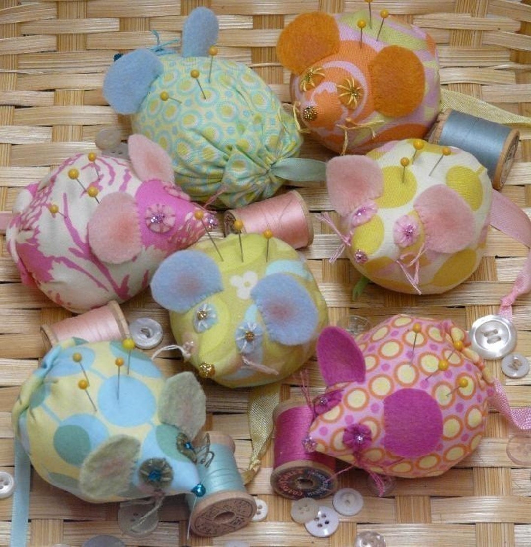 Mice Pincushion PDF Pattern - Ribbon Mouse Fabric Wool Pin Keep Doll ...