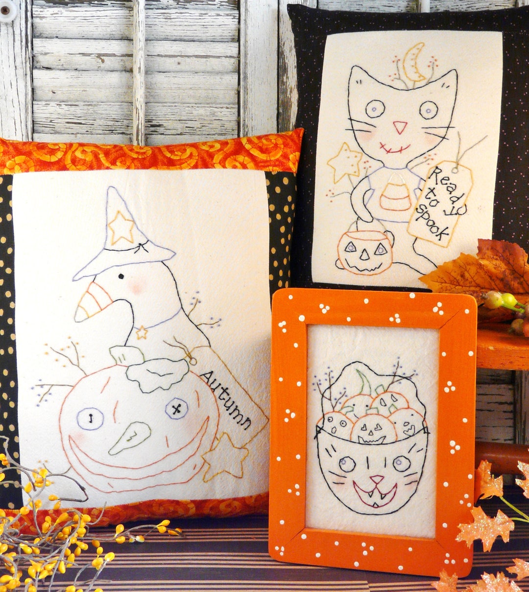 Spooktacular Stitcheries PATTERN PDF Halloween Primitive Pillow Pumpkin ...