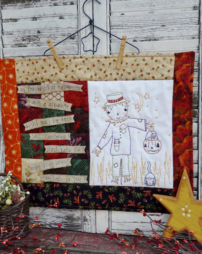 Halloween Scarecrow Quilt Embroidery Pattern PDF - Stitchery Pumpkin ...