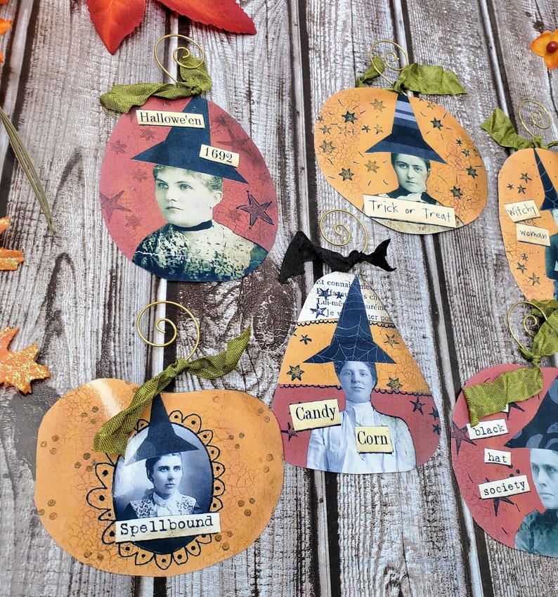 Halloween Witch Ornaments PDF 2 Collage Sheets Ornies Tags - Etsy
