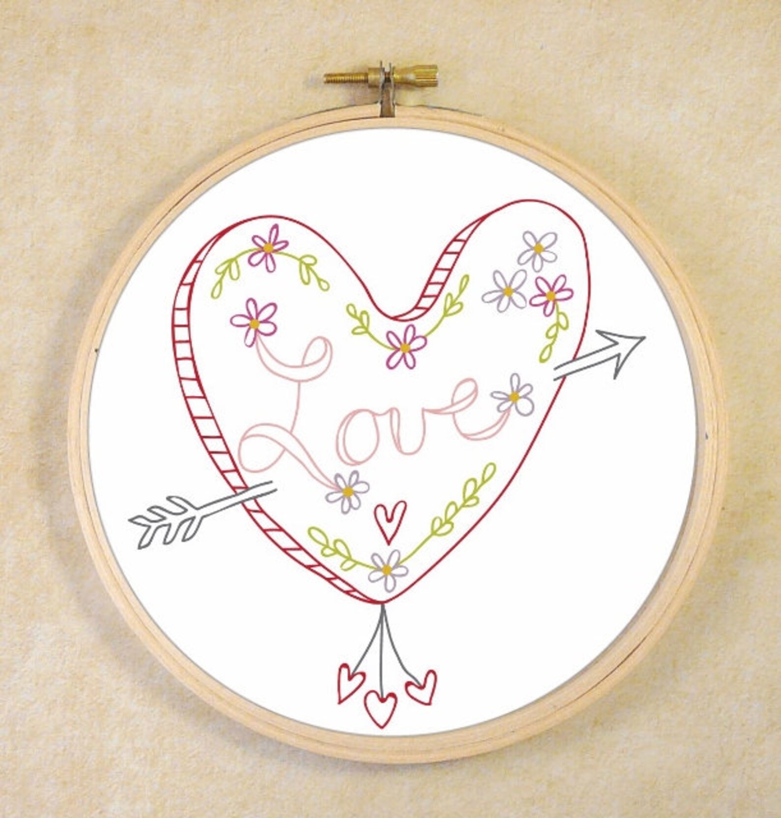 Valentine LOVE Heart Embroidery Pattern - PDF Design Hand Stitchery ...