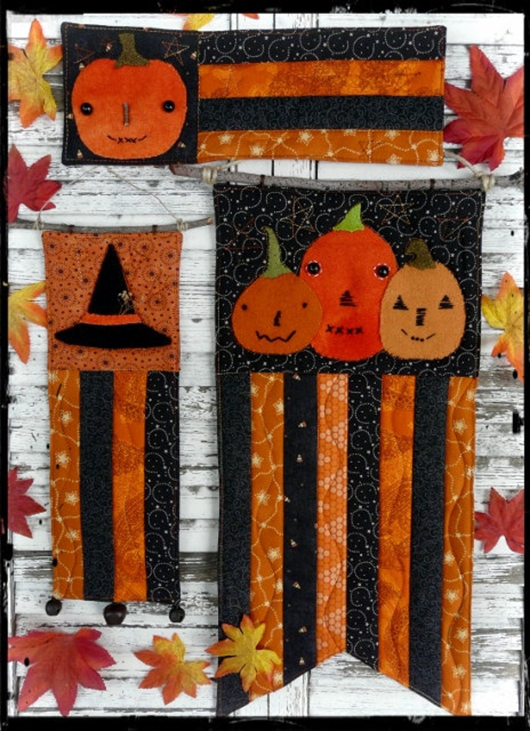 Prim Halloween Mini Quilt Pattern PDF - 3 Designs Pumpkin Witch Fall ...