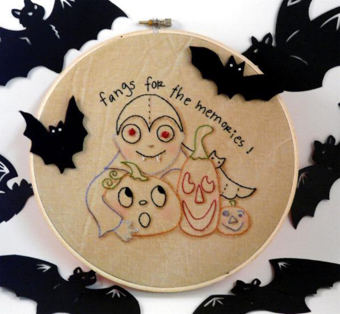 Halloween Vampire Dracula Embroidery Pattern - PDF Fangs for the ...