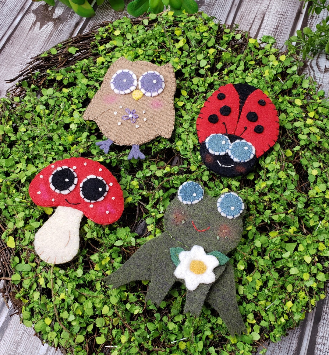 Woodland Forest ANIMALS PIN PDF Pattern - Wool Felt Magnet Mushroom Owl ...