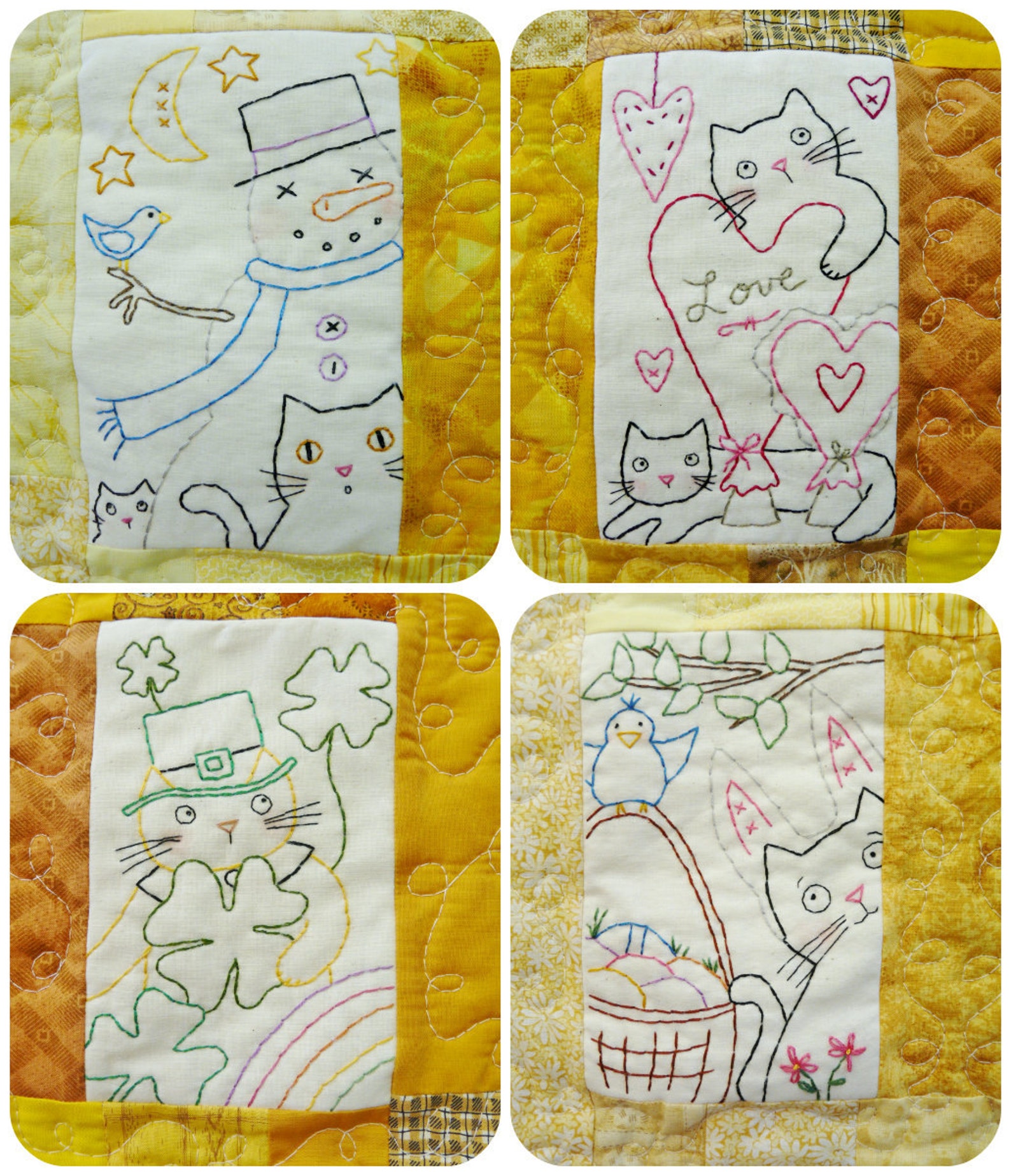 12 Month Kitty Cat Quilt PDF Pattern - Embroidery Designs Seasonal ...