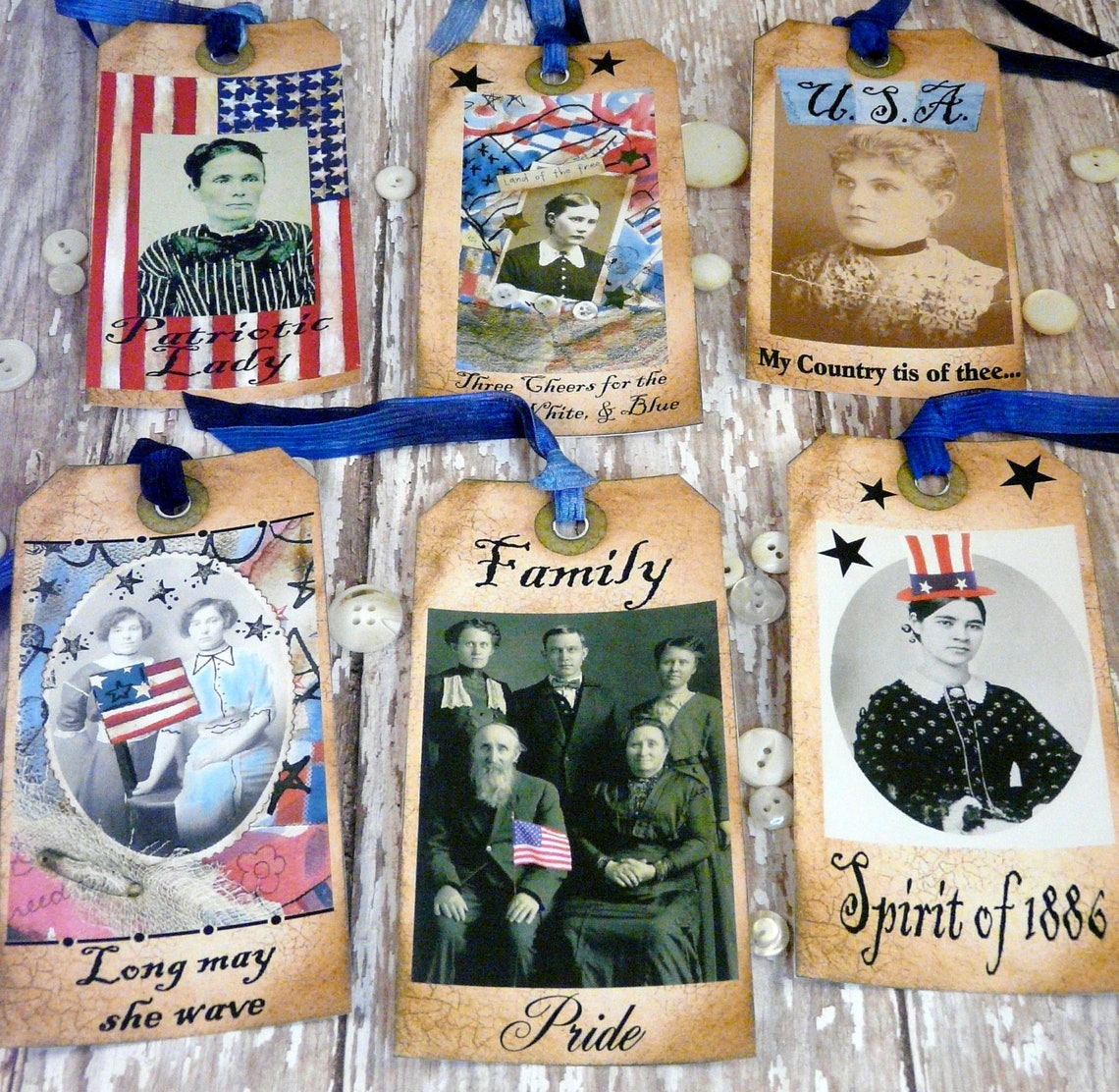 2 Patriotic Collage Tags Digital Sheets PDF - Images Collage Old Photos ...
