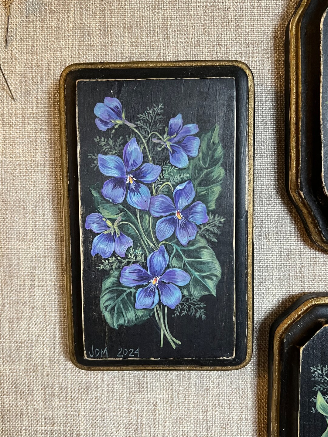 ORIGINAL Art, Mini Acrylic VIOLET Painting on Wood, Botanica, Miniature ...