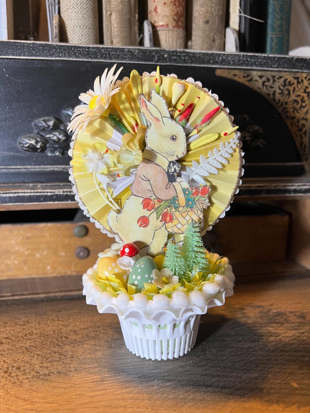 Vintage HANDMADE Easter Anthropomorphic Bunny Rabbit in Pastic Basket ...