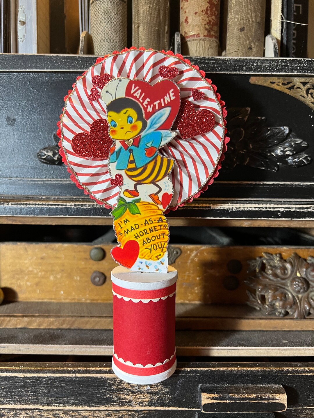 Vintage Valentine Decoration, Anthropomorphic Valentine Spool, RETRO ...