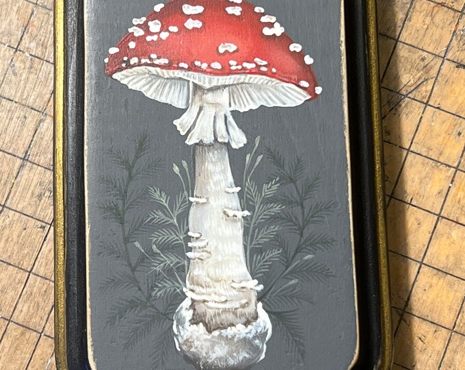 Mini ORIGINAL Art Acrylic Mushroom Painting on Wood Botanical - Etsy