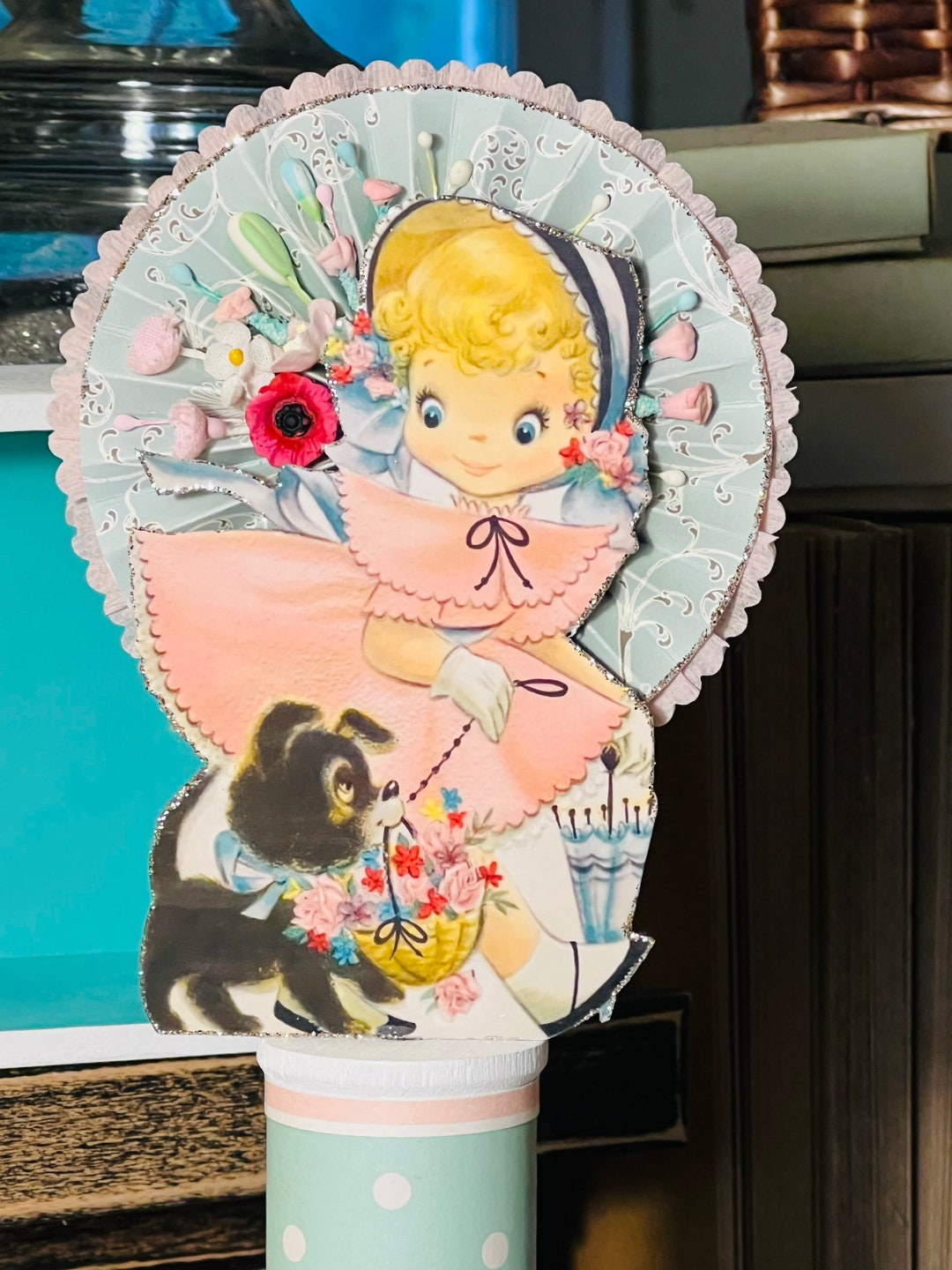 Vintage Adorable Girl With Puppy Dog Spool Vintage Decor - Etsy