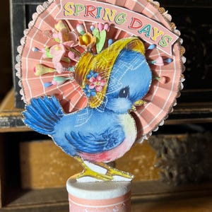 Vintage Handmade EASTER Robin on Spool Decoration, Easter Art, Spring ...