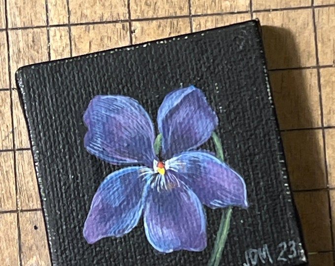 Mini ORIGINAL Art Acrylic Flower Painting on Wood, Botanical, Violet ...