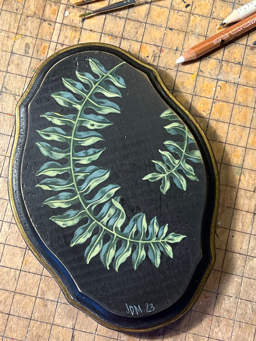 Mini ORIGINAL Art Acrylic FERN Painting on Wood Botanical Natural ...