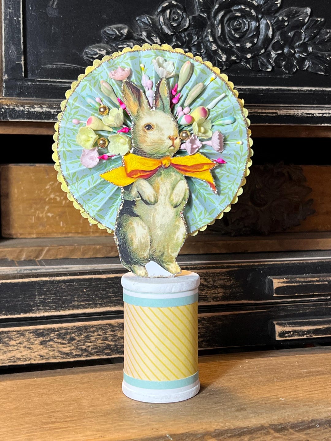 Vintage Handmade EASTER Rabbit on Spool Decoration, Easter Art, Spring ...