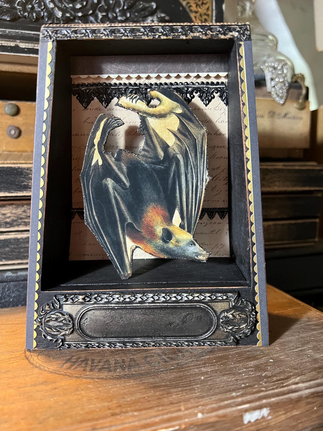 Vintage Decor, Halloween, Cigar Shadow Box Art, Dark, Moody, Gallery ...