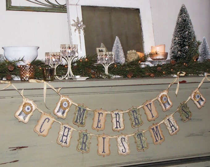 Merry Christmas Vintage Inspired Victorian Banner Green Cream - Etsy