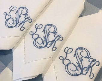 Monogrammed linen napkins | Etsy
