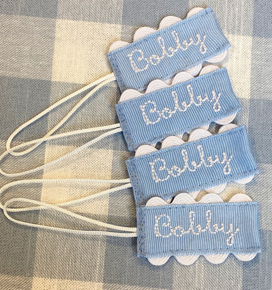 Ric Rac Monogrammed Pacifier Tag Embroidered Name Personalized - Etsy