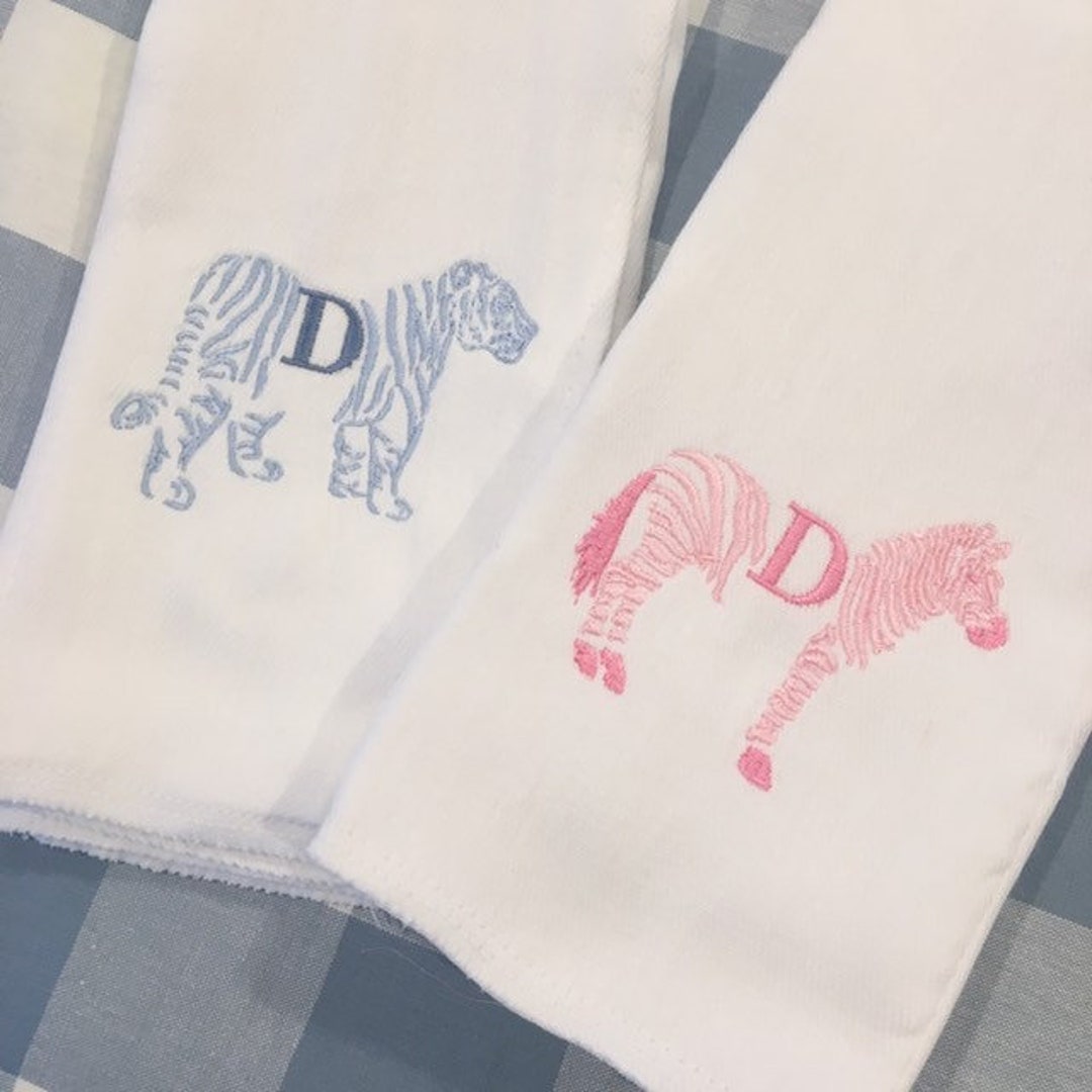 Monogrammed Zebra or Tiger Burp Cloth Embroidered - Etsy