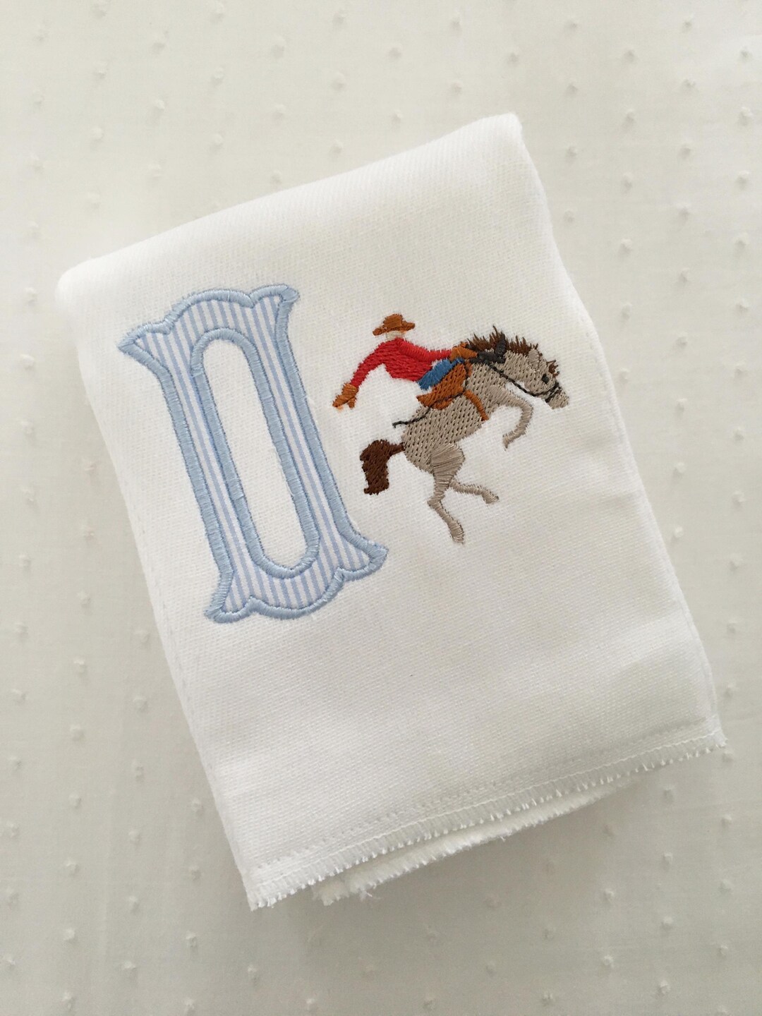 Embroidered Rodeo Cowboy Applique Monogrammed Burp Cloth or Bib - Etsy
