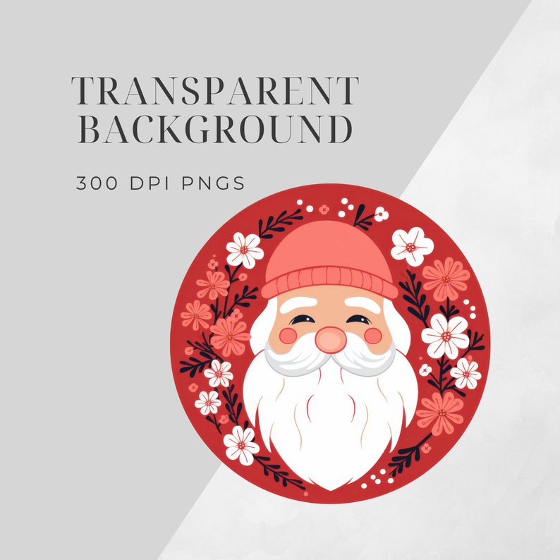 Circle Santa Clipart, Round Holiday Tags, Nordic Folk Art Coasters ...