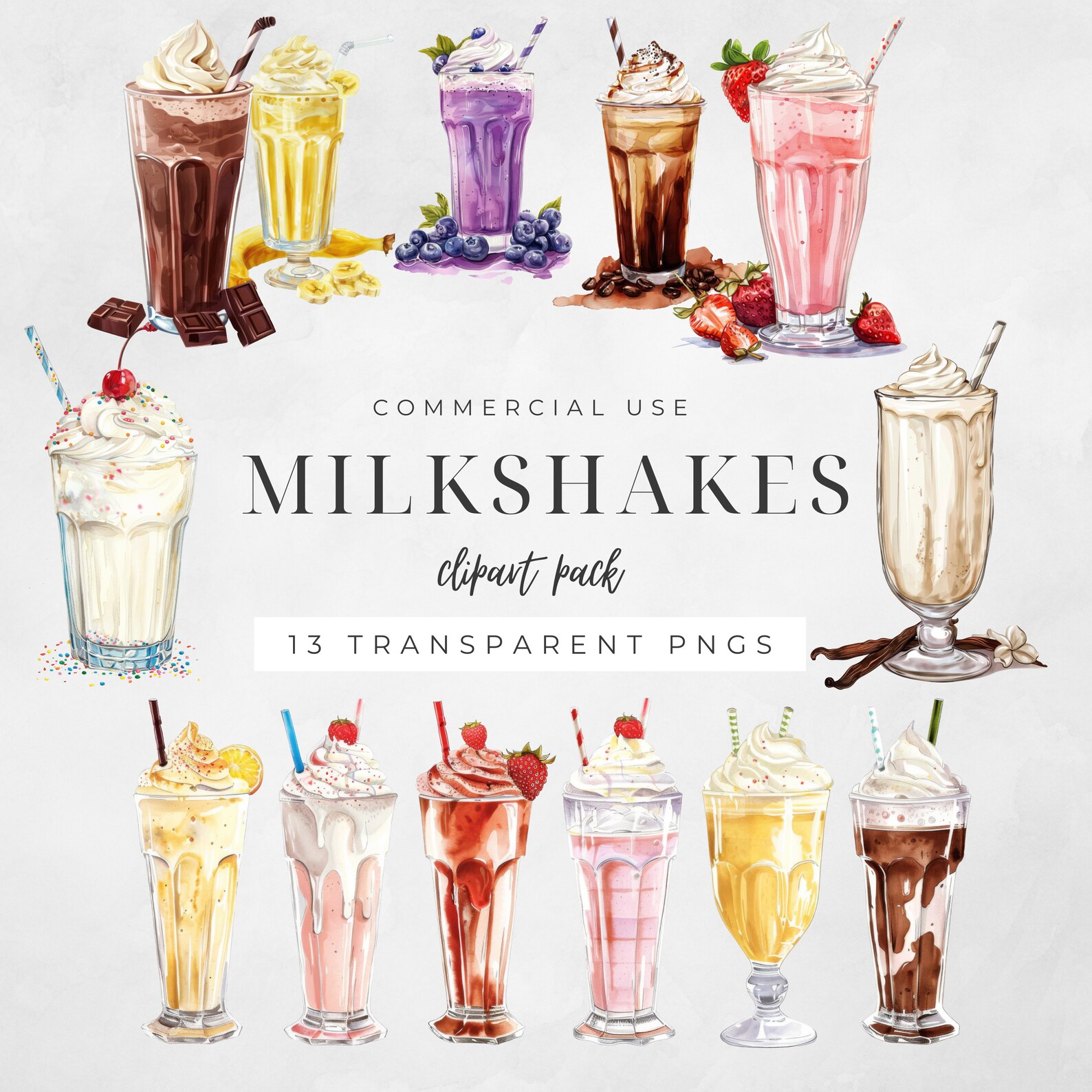 Milkshake Clipart, Summer Party Invitations, Cafe Graphics, Drinks ...