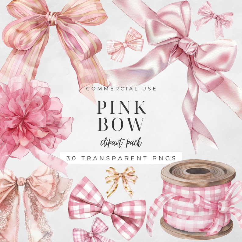 Pink Bow Clipart, Gift Wrap PNG, Baby Girl Nursery Art, Girly Clip Art ...
