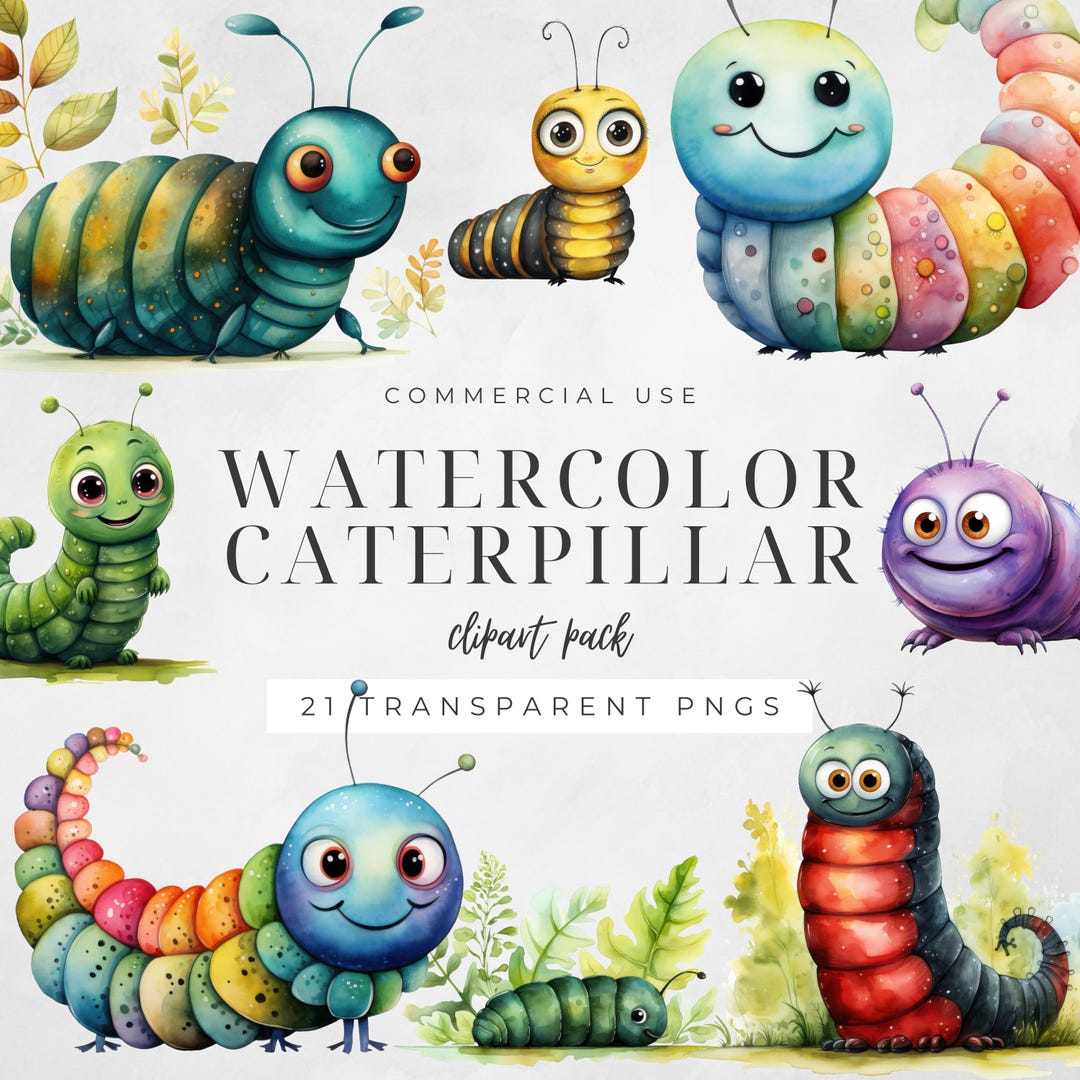 Watercolor Caterpillar Clipart, Nursery Decor, Spring Insect, Cute ...