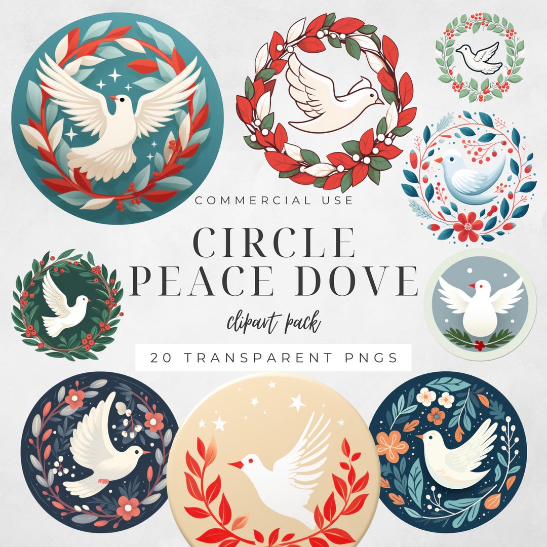 Circle Peace Dove Clipart, Round Holiday Tags, Nordic Folk Art Coasters ...
