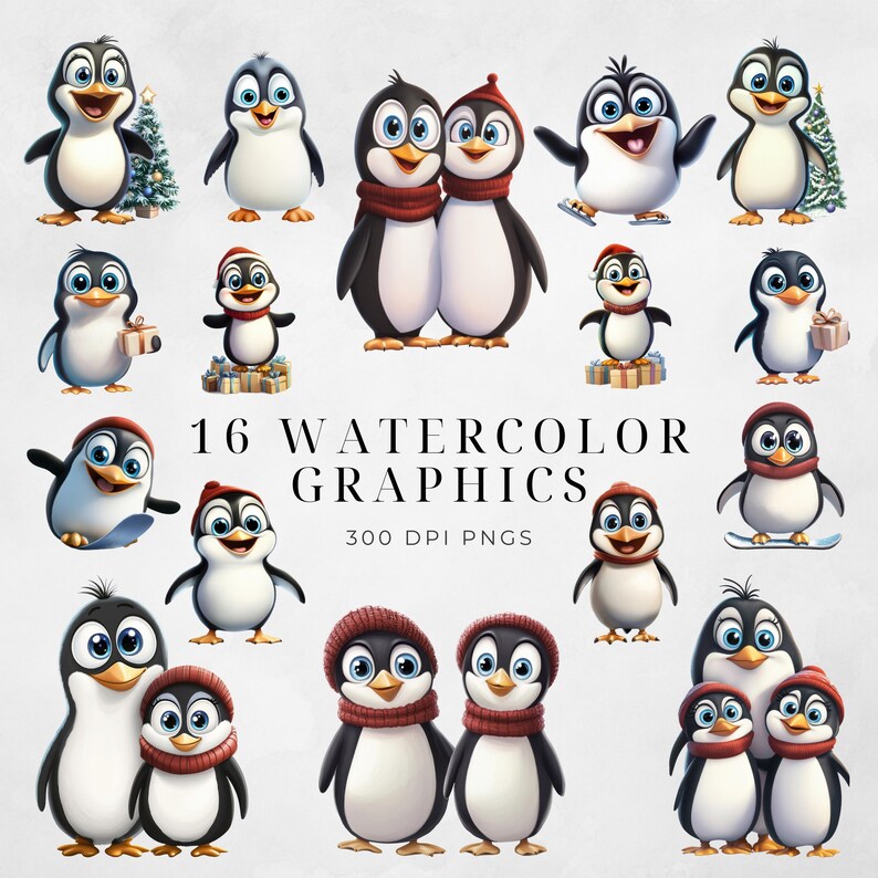 Cute Penguin Clipart, Instant Digital Download, Winter Animal ...