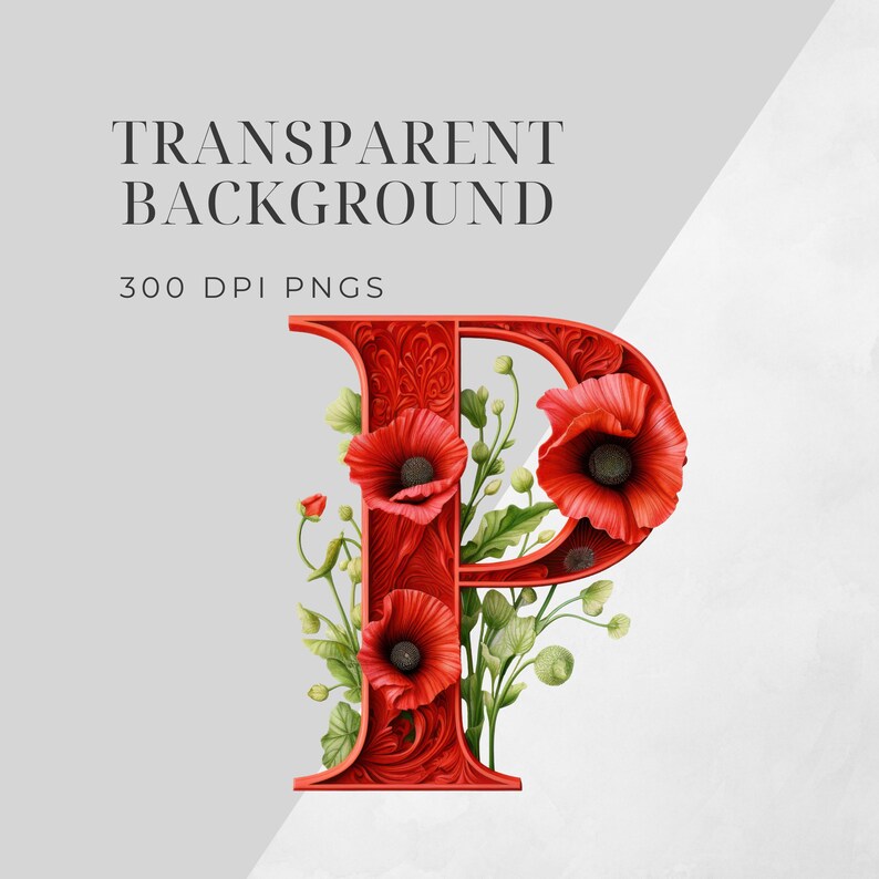 Watercolor Poppy Alphabet Clipart, August Birth Month Flower, Botanical ...