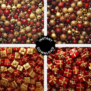 Red Gold Christmas Texture Backgrounds, Digital Paper Pack ...