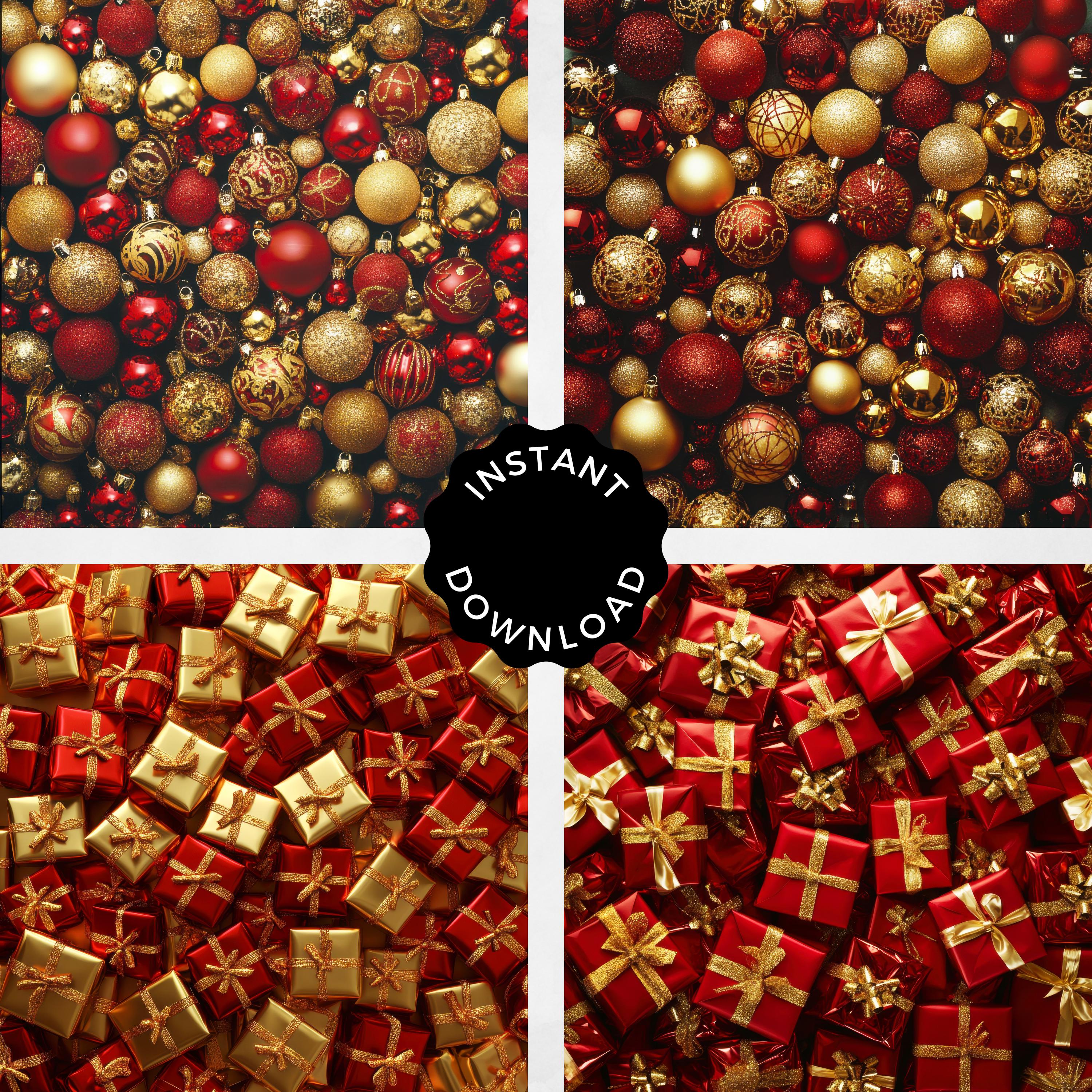 Red Gold Christmas Texture Backgrounds, Digital Paper Pack ...