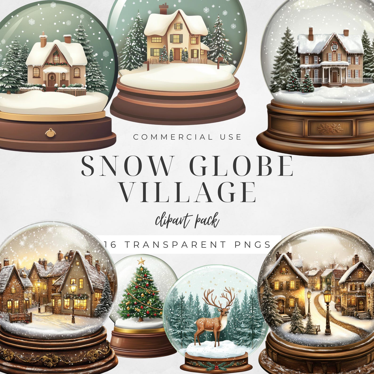 Snow Globe Village Clipart, Cozy House Images, Christmas Houses ...