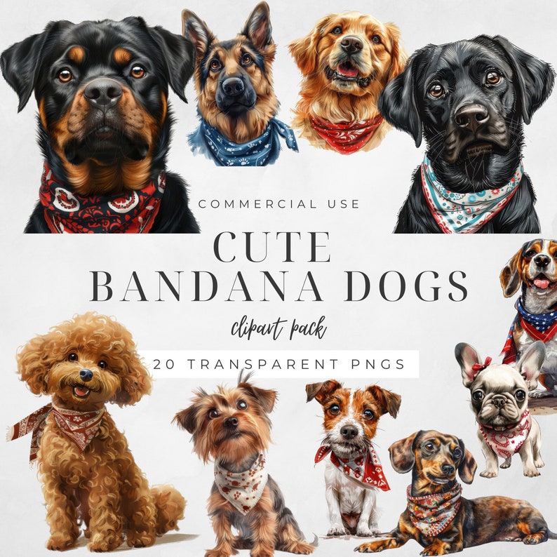 Cute Dog Watercolor Clipart, Dog Breeds Pngs, Bandana Puppy Bundle ...