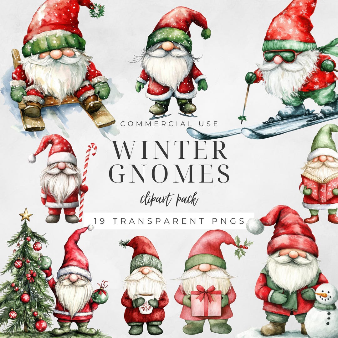 Watercolor Winter Gnome Clipart, Christmas Planner Activities, Cute ...