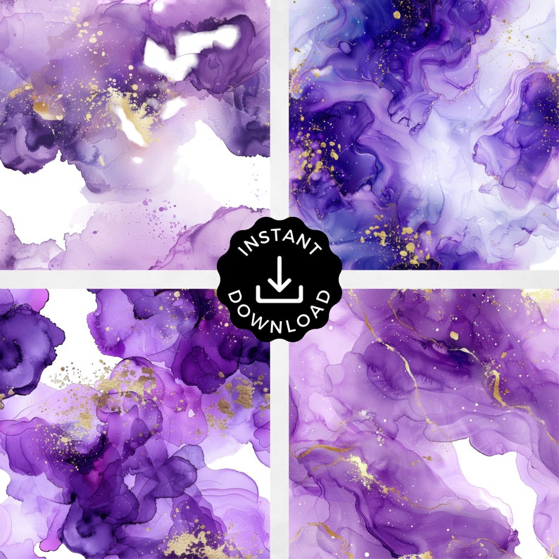 Purple and Gold Alcohol Ink Art, Scrapbook Paper, Digital Background ...