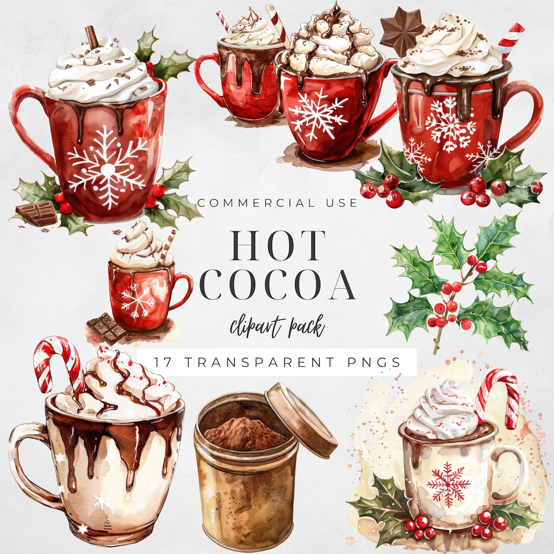 Hot Cocoa Mug Clipart, Christmas Drink Bundle, Winter Clip Art ...