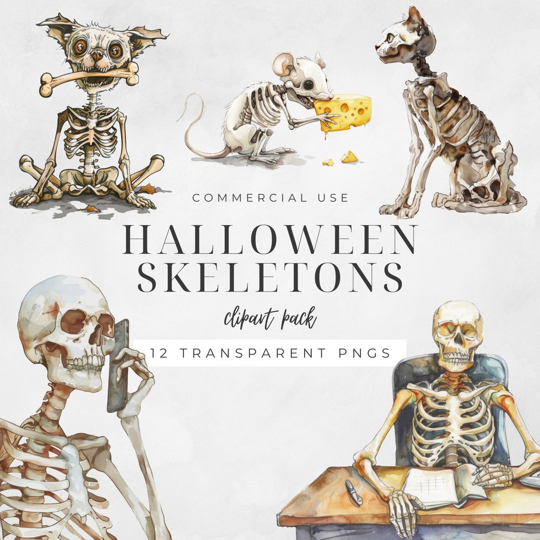 Halloween Pet Skeleton Clipart, Watercolor Bones, Halloween Decor ...